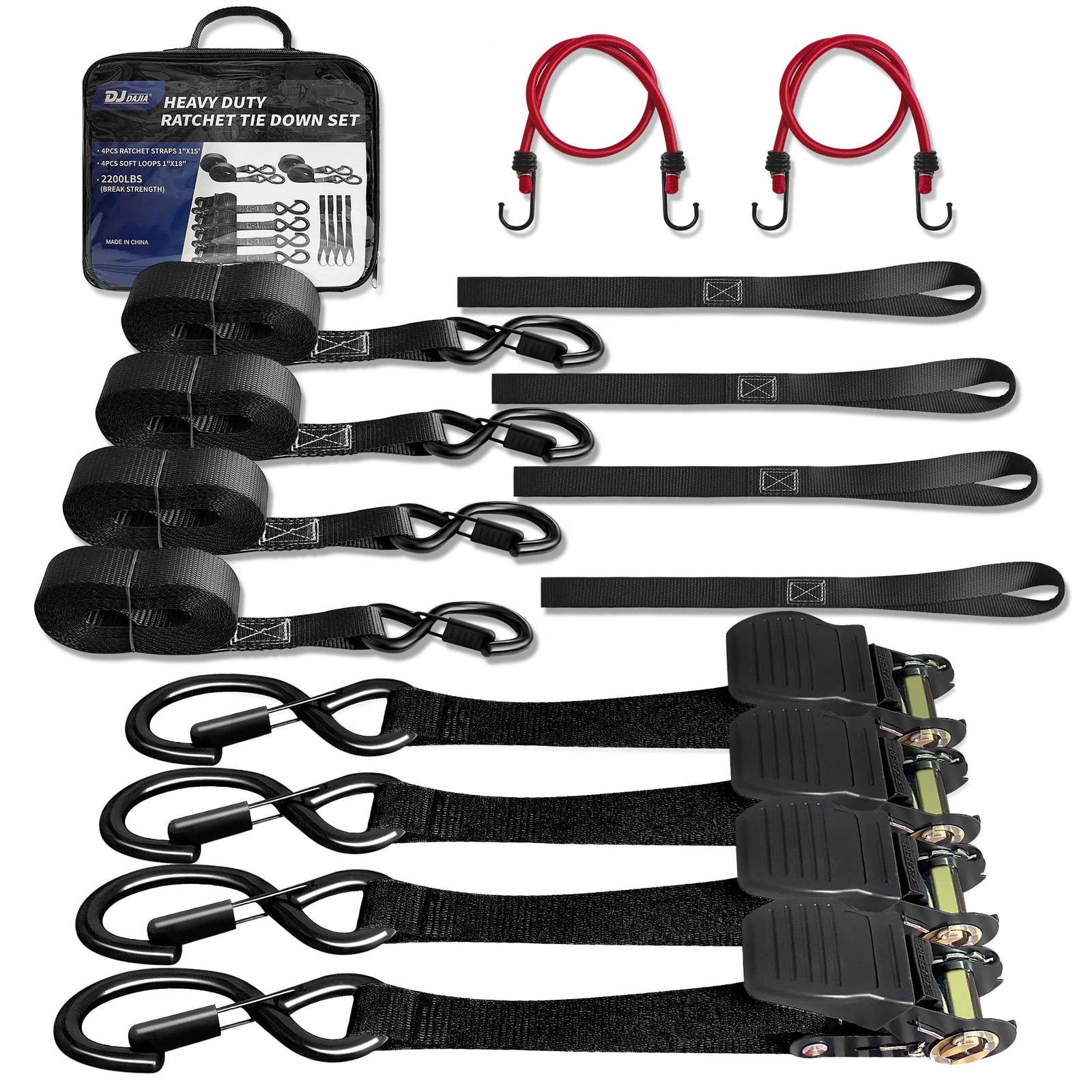Heavy Duty Ratchet Straps 1"x15' 4 Pack 2200 lb Brake Strongholds ...