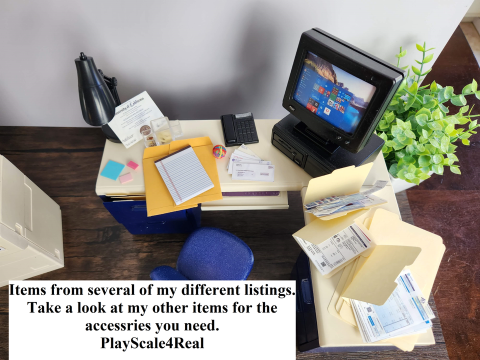 1/6 Scale Miniature Office Set 2 - 3 File Folders, 14 Documents, 1 ...