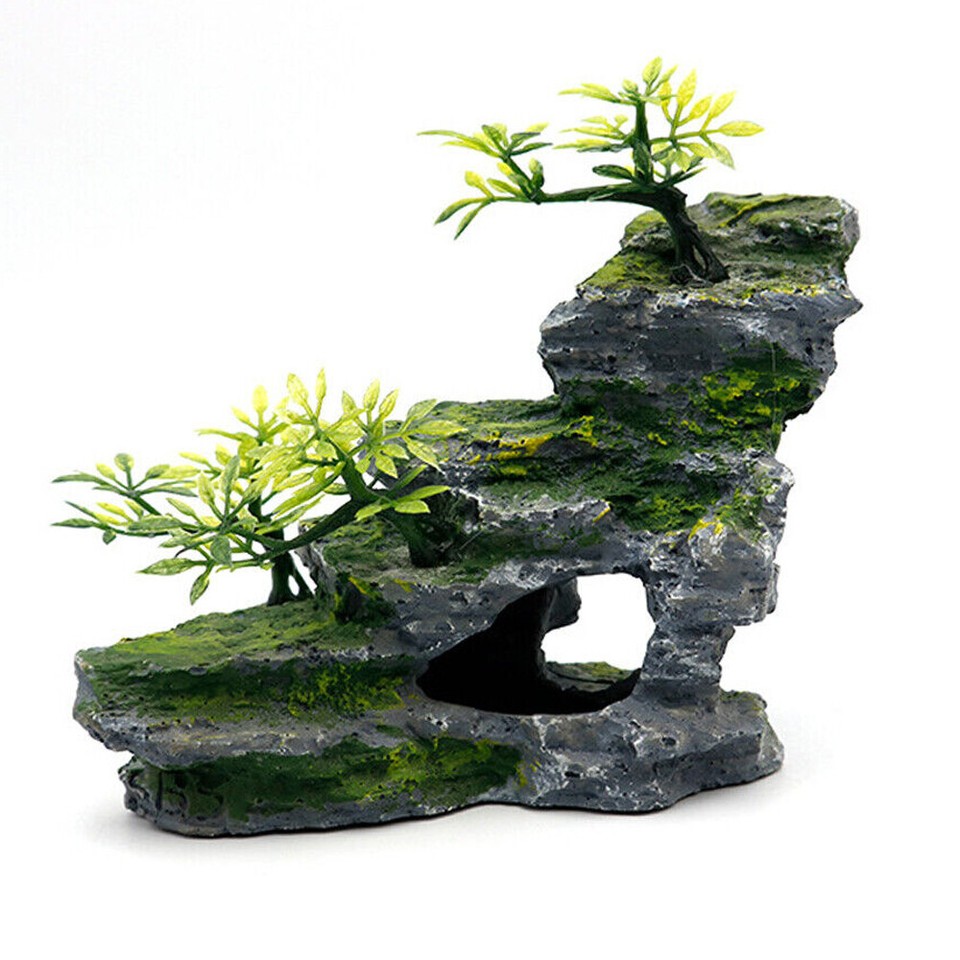 Large Fish Tank Decorations Mountain View Aquarium Ornament with Tree ...