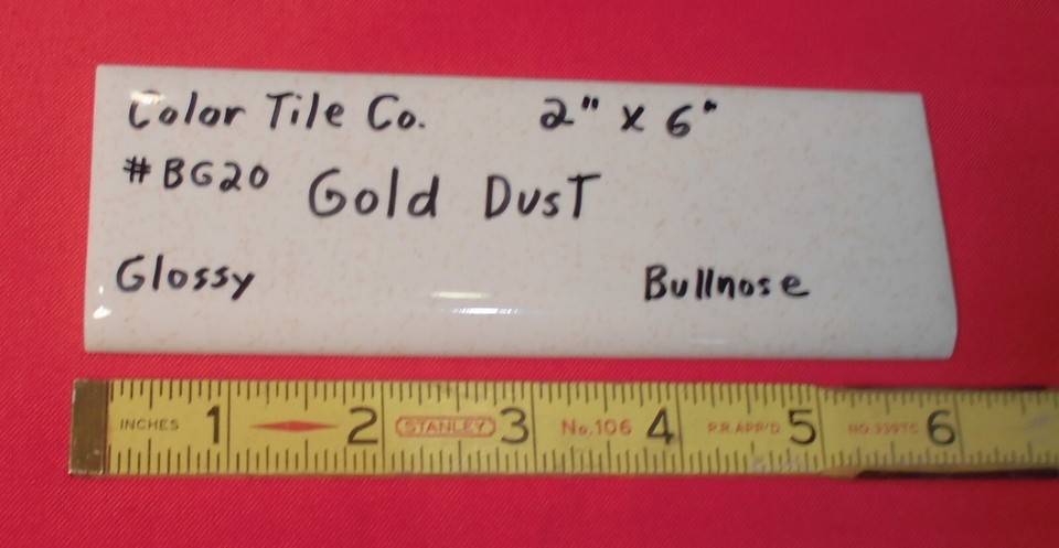 1 pc. Gold Dust: 2" X 6" Bullnose Flat Ceramic Tile: Bright White ...