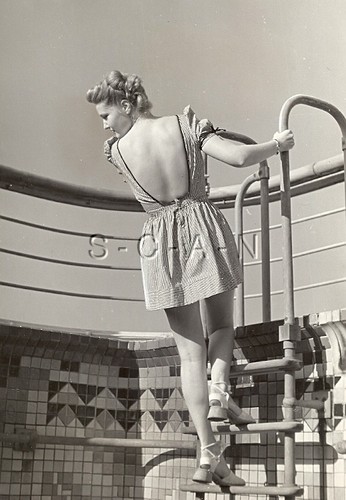 Original Vintage Large Risque Pinup Photo- Gay Nineties Swimsuit- Pool ...