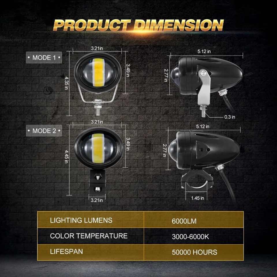 LED Motorcycle Headlights Driving Fog Spot Lights White Amber Strobe ...