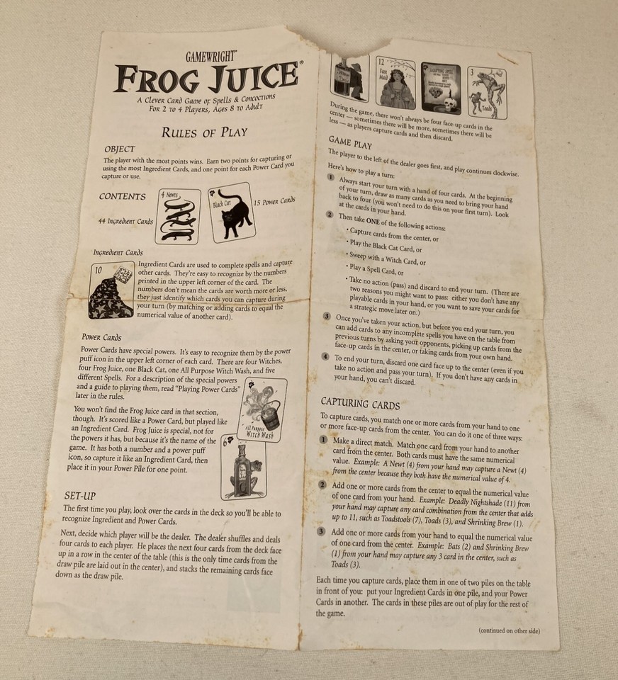 Frog Juice Clever Card Game of Spells & Concoctions by Gamewright 1997 Complete 759751002022| eBay