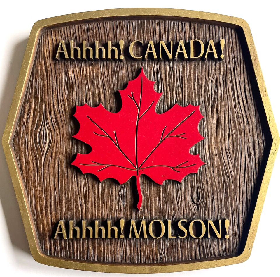AHHHH! CANADA! AHHH! MOLSON! VINTAGE BEER RED MAPLE LEAF FAUX WOOD 14 ...
