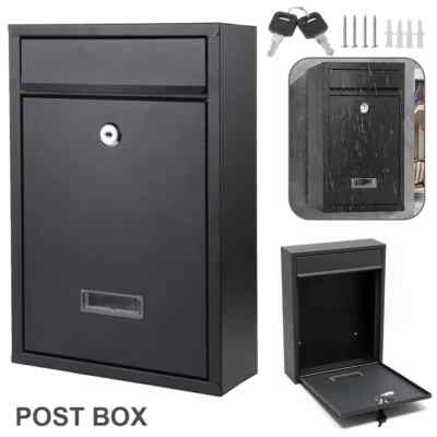 BLACK LARGE LETTER BOX POST MAIL BOX WALL MOUNTED POST BOX LOCKABLE ...