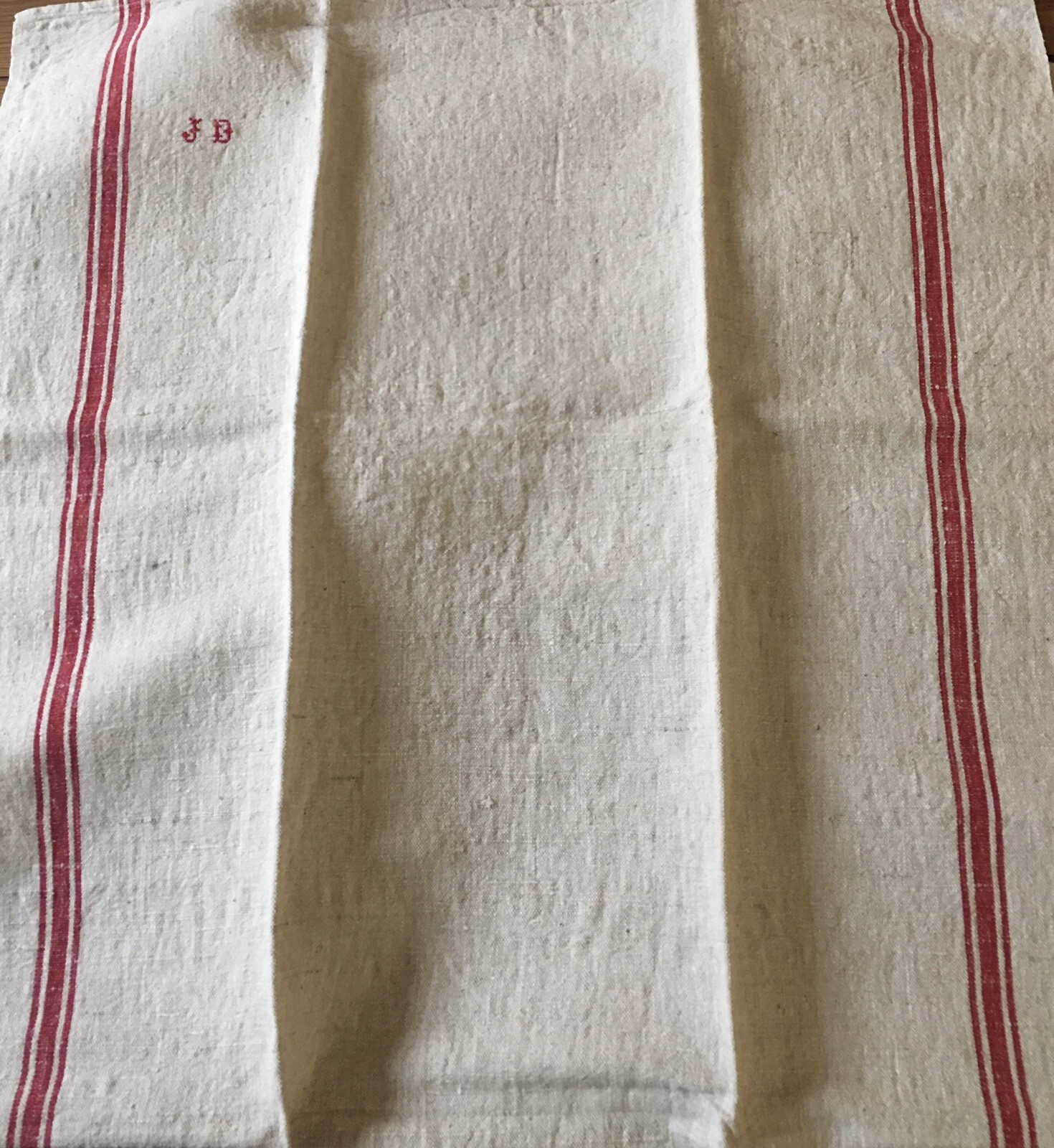 ONE Antique Vintage French Loomed Linen Hemp Towel Torchon - Red Stripe ...