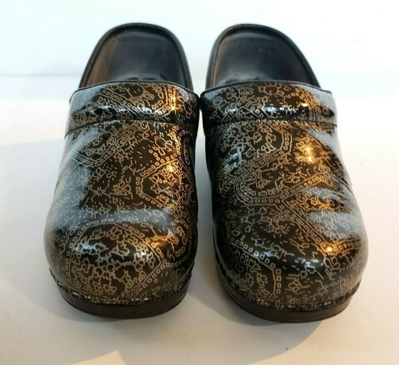 Dansko XP Work Nurse Clogs Black-Silver Patent Leathe… - Gem