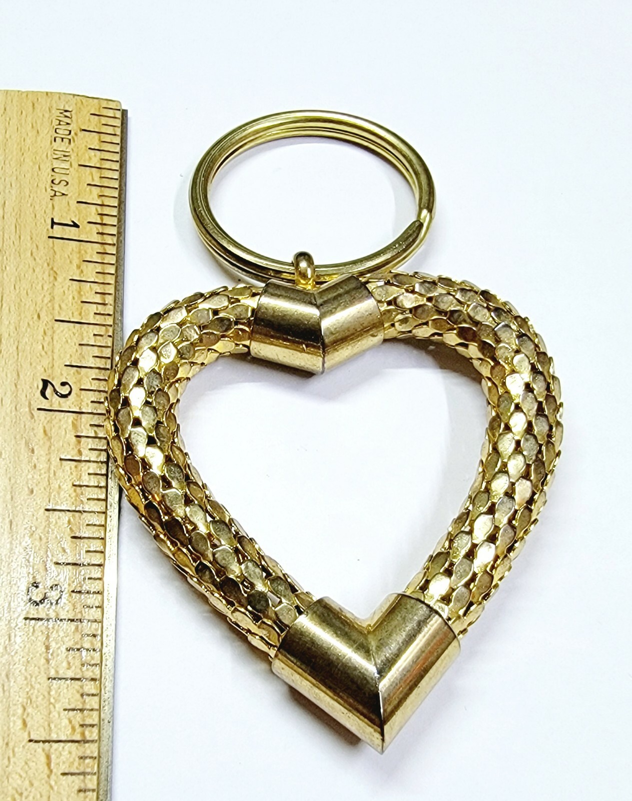 Heart Keychain Vintage Goldtone Metallic Sequined Metal Mesh Keyring ...