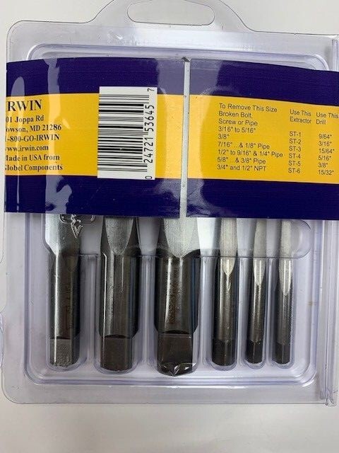 IRWIN 6 PIECE STRAIGHT FLUTE SCREW EXTRACTOR SET STI-ST6 53645 - USA ...
