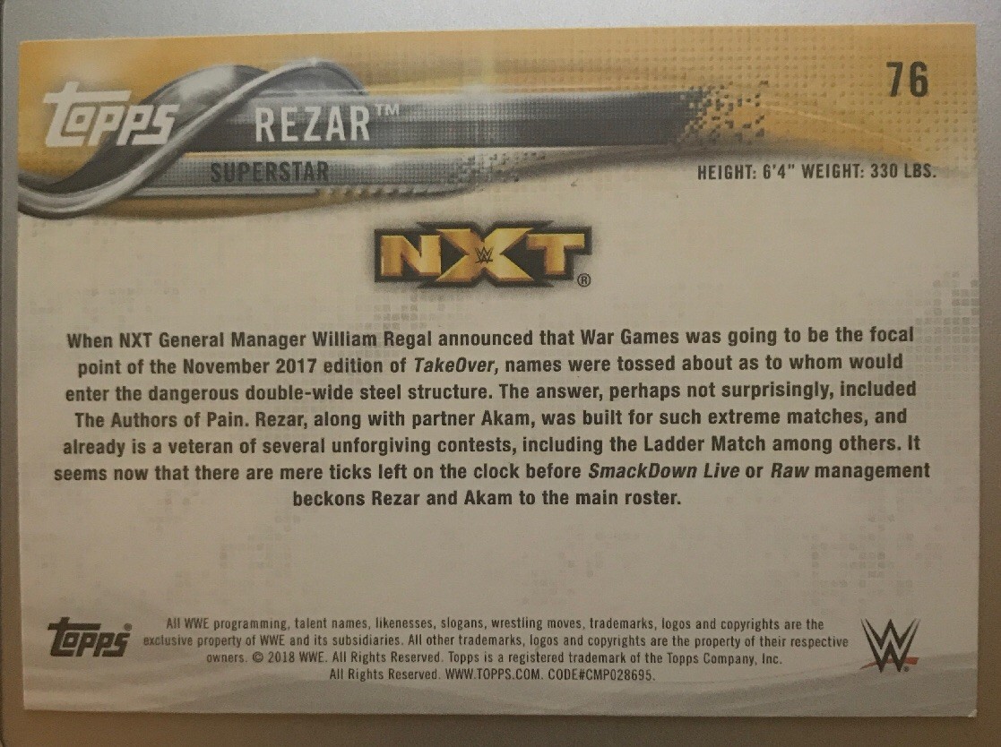 Rezar Signed WWE Topps 2018 Card AOP Authors of Pain Autographed | eBay