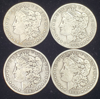 4 Coin Lot-1881-1890-P/S/O $1 Morgan Silver Dollars-Culls or Better ...