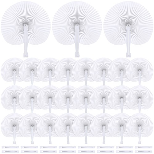 72 Pieces Round Shaped Folding Fans with Plastic Handle Paper Handheld ...