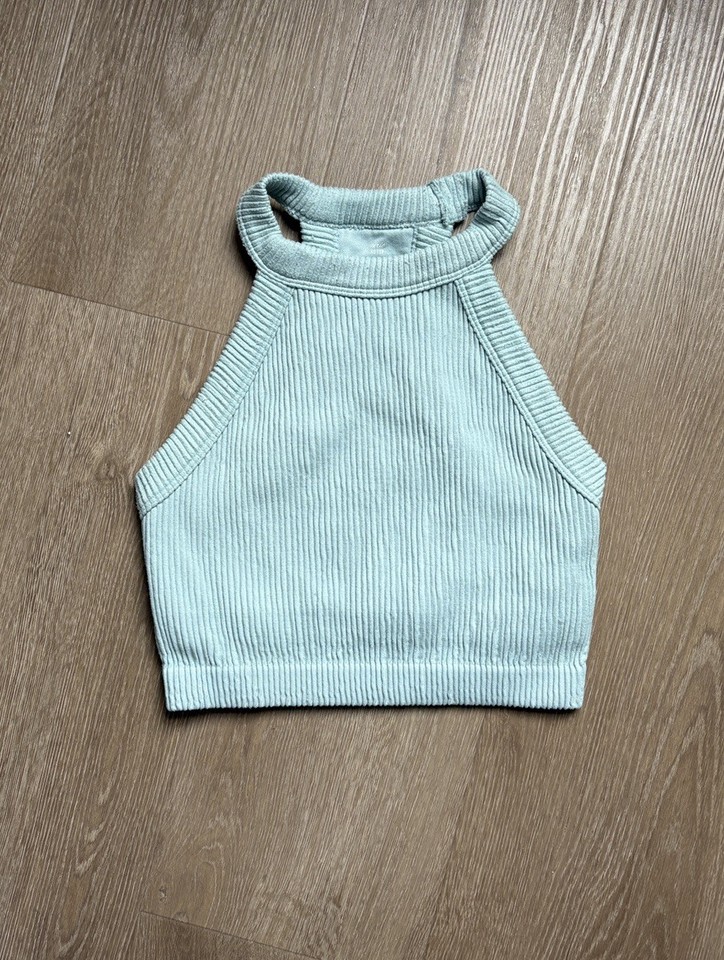 Aerie AE Superchill Seamless High Neck Bra Bralette Top Ribbed Blue ...