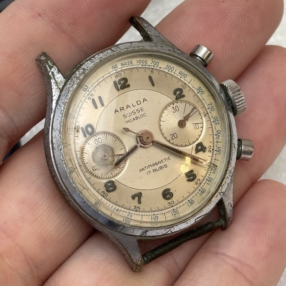 Broken Vintage Aralda Suisse Watch Incabloc Watch Landeron Chronograph ...