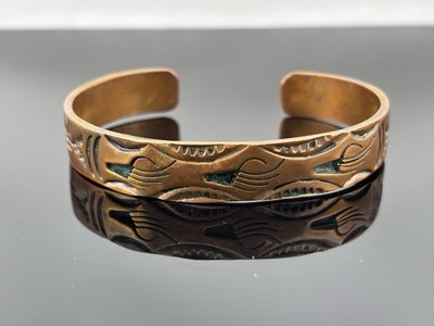 LARGE Navajo Signed LN Leander Nezzie ? Copper Cuff Bracelet Bear Paw 7 ...