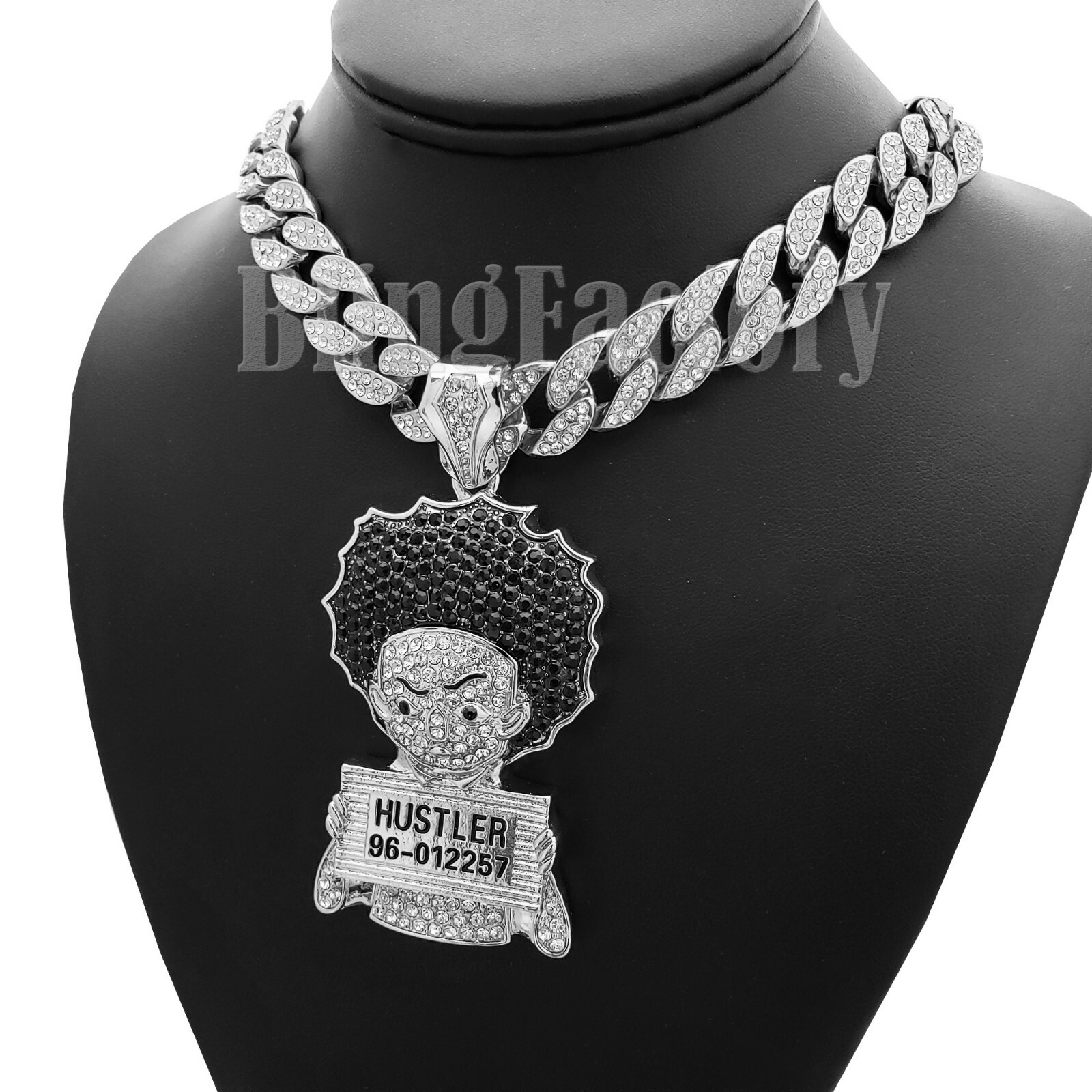 Hip Hop Iced Large HUEY HUSTLER & 18" Iced Cuban & 1 Row Chain Necklace ...