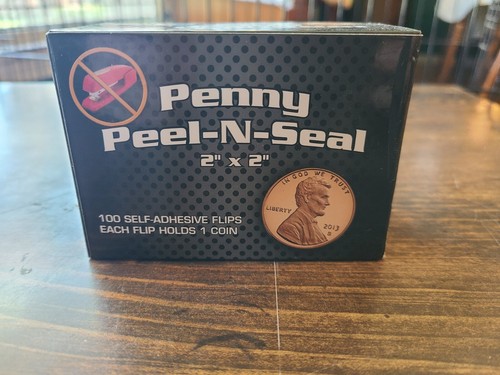 SINGLE box of 100 SELF ADHESIVE BCW PENNY Peel-N-Seal 2 x 2 COIN FLIPS ...
