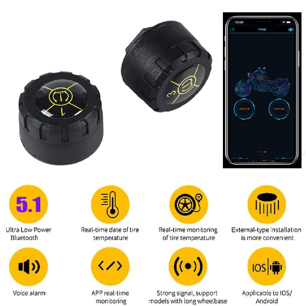 Car Tire Pressure Monitoring System Bluetooth Wireless TPMS Tyre ...