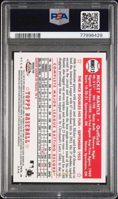 2007 Topps Chrome Story MMS12 Mickey Mantle Refractor PSA 9 SP New York ...