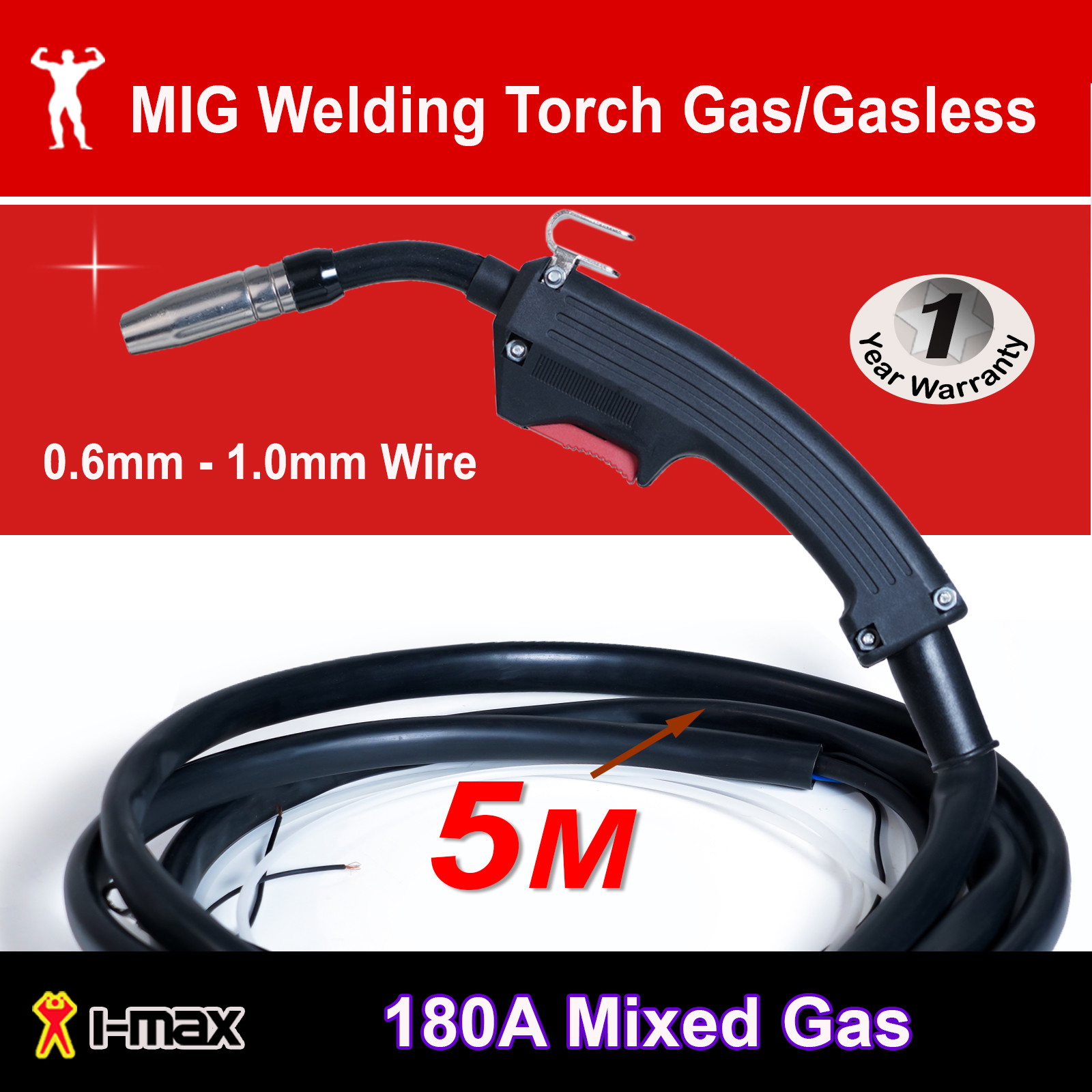 Gas/Gasless MIG Welder Welding Machine Torch Gun Mid Steel Aluminium ...
