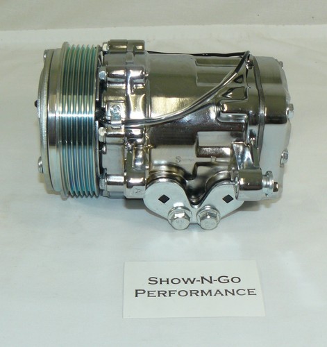 Chrome Mini AC Compressor - Sanden SD-7 Style | Belt Driven | Multi ...