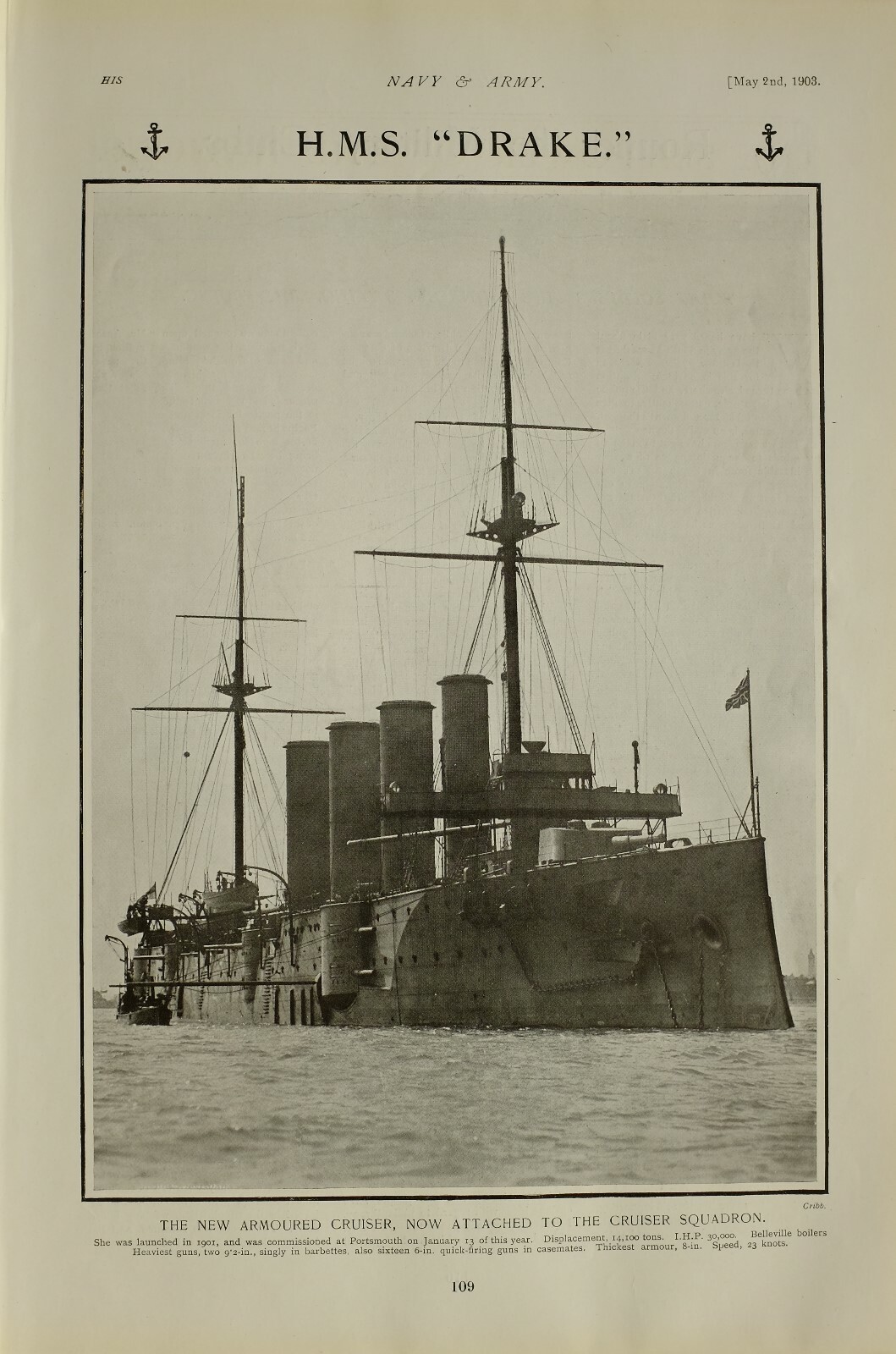 1903 PRINT HMS DRAKE NEW ARMOURED CRUISER SQUADRON | eBay