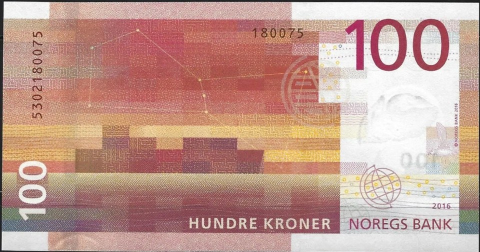 2016 Norway 100 Kroner Uncirculated Banknote. 100 Norwegian Kroner ...