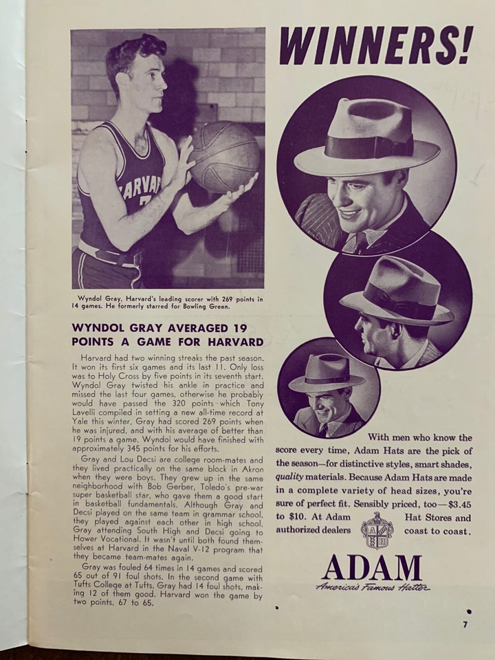 1946 NCAA EAST REGIONAL OHIO ST.-HARVARD & N.Y.U.-NO.CAR.Basketball ...