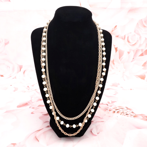 Vintage Coro Layered FauxPearl Chain Link Necklace Gold-Tone White ...