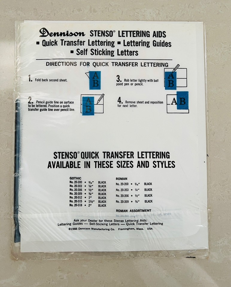 Vintage 1966 Dennison Stenso Rub On Alphabet Letter Transfers Lot New ...