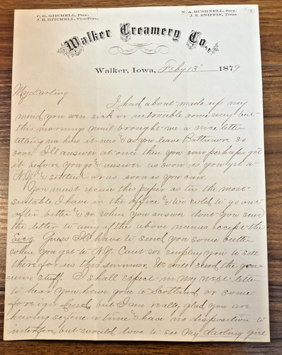 1879 Walker Creamery Co. Iowa Love Letter – Business & Romance on ...