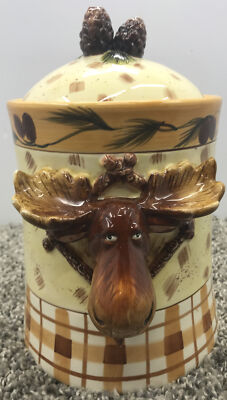 Forest Moose Cookie Jar With Pinecone Lid | eBay