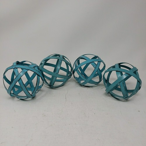Set Of 4 Metal Decorative Sphere for Home Decor Distressed Teal | eBay