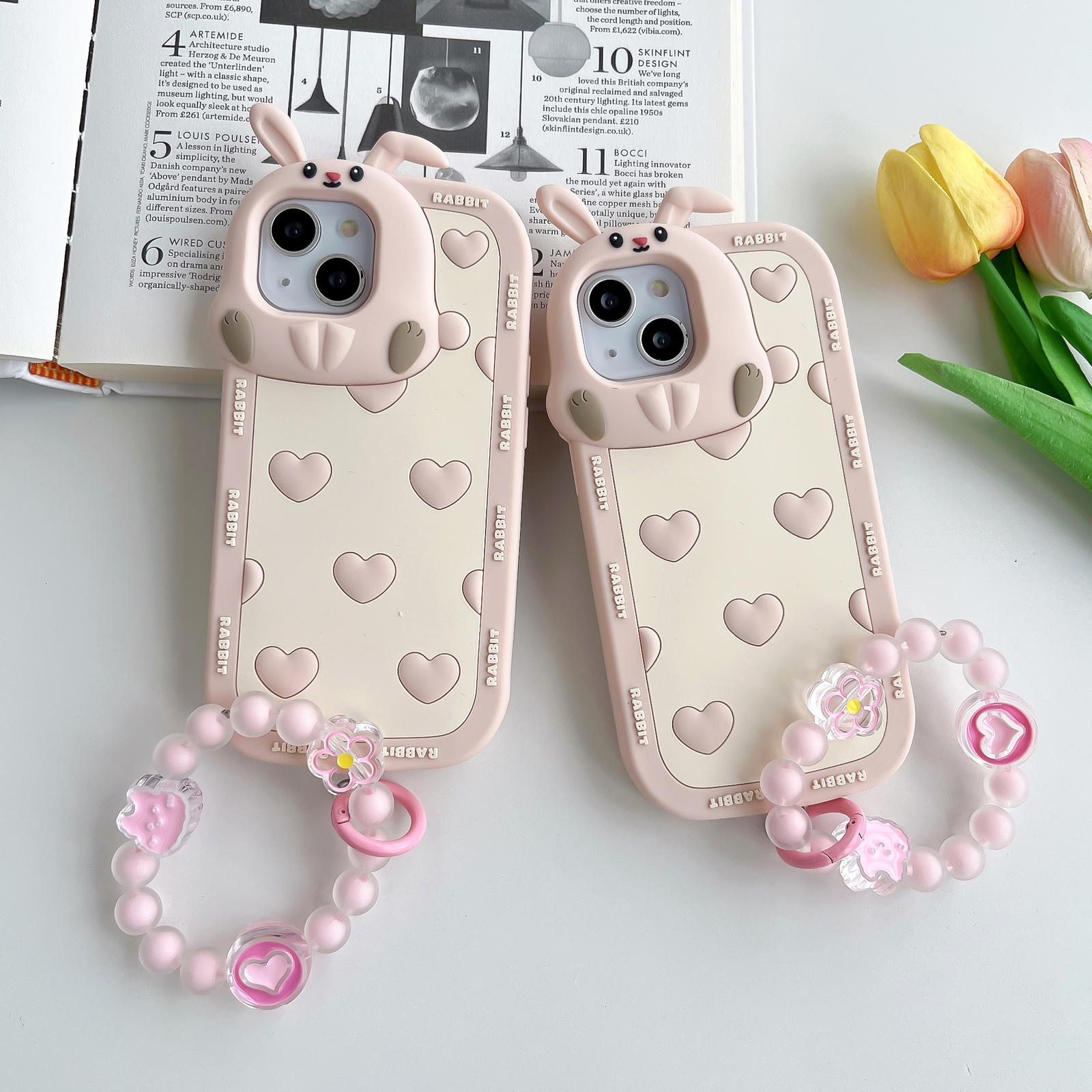 Kawaii Bunny Cute Cartoon Silicone Case+Chain for iPhone 15 14 13 12 11 ...