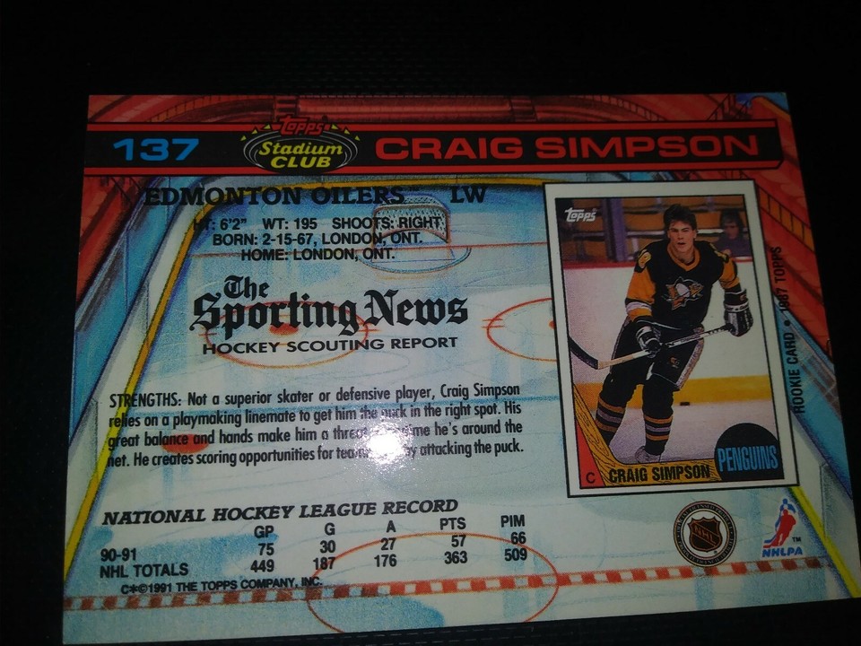 1987 Topps Stadium Club Craig Simpson ROOKIE Card # 137 | eBay