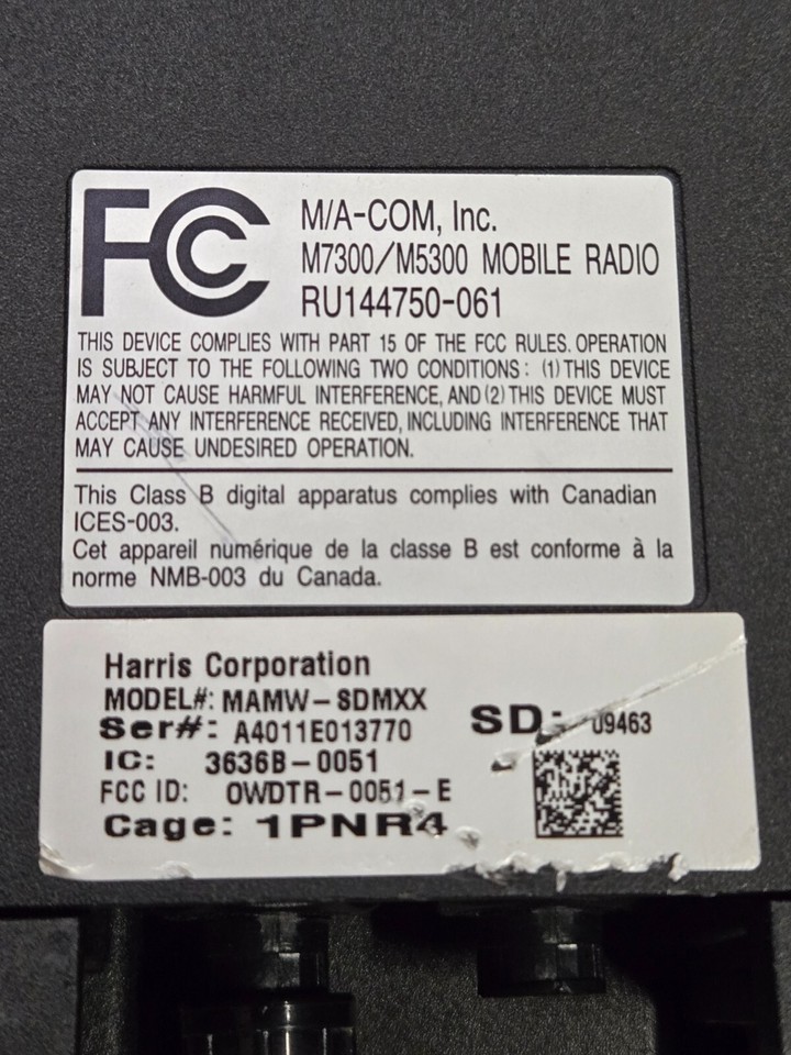 M/A-COM Harris MAMW-SDMXX M7300/M5300 Mobile Radio | eBay
