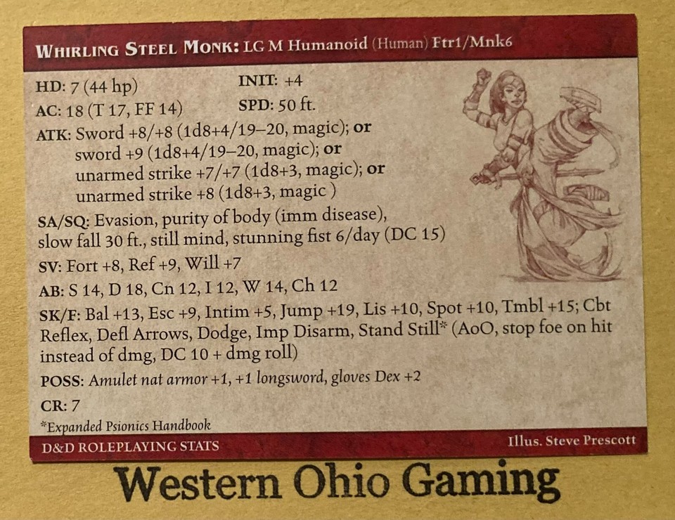 D&D Miniatures Whirling Steel Monk #12 STAT CARD ONLY USED Aberrations ...