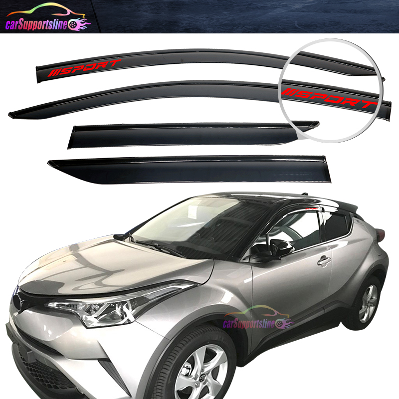 Fits 17-22 Toyota CHR Window Visors Rain Shade Guard Vent w/ Red Sport ...