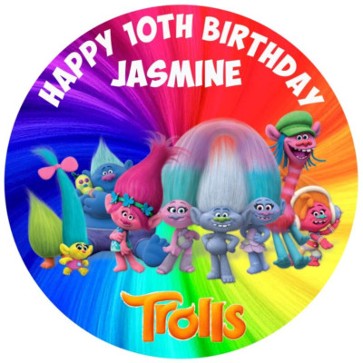 1 x TROLLS Edible Cake Topper Wafer Paper Personalised Kids Birthday ...