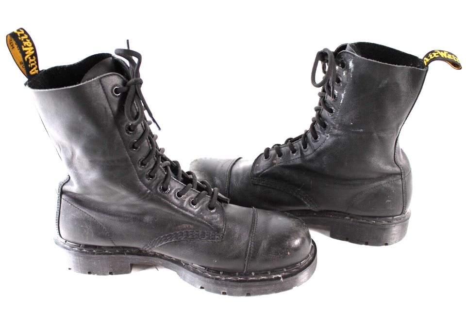 Vintage Doc Dr Martens 10 Eye Cap Toe Black Leather Boots Mens Size US ...
