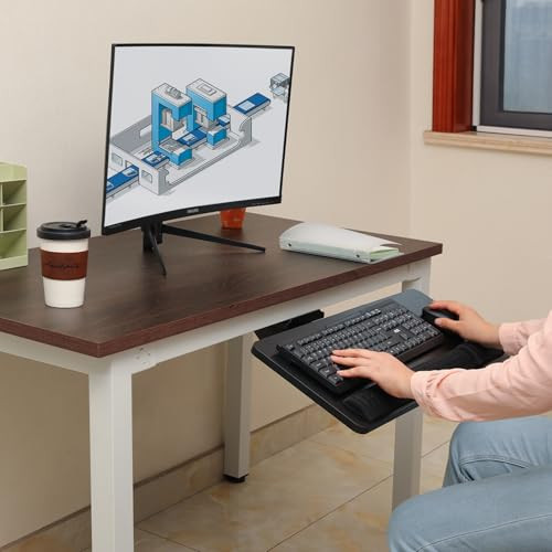 Keyboard Tray Under Desk,25x9.84'' Large Slide Out Swivel Tilt Computer ...