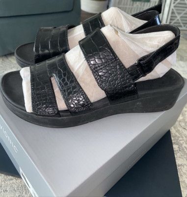 Vionic Shoes Wins 10 Roma Sandals Black Strappy Comfort Orthotic Wegde ...