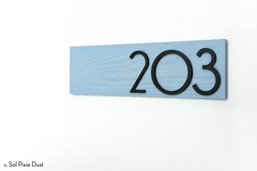 Modern Apartment door Numbers Label, Blue Wood and Acrylic numbers ...