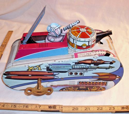 MARX OFFICIAL REX MARS PLANET PATROL X-1 SPACE TANK TIN WIND UP TOY ...