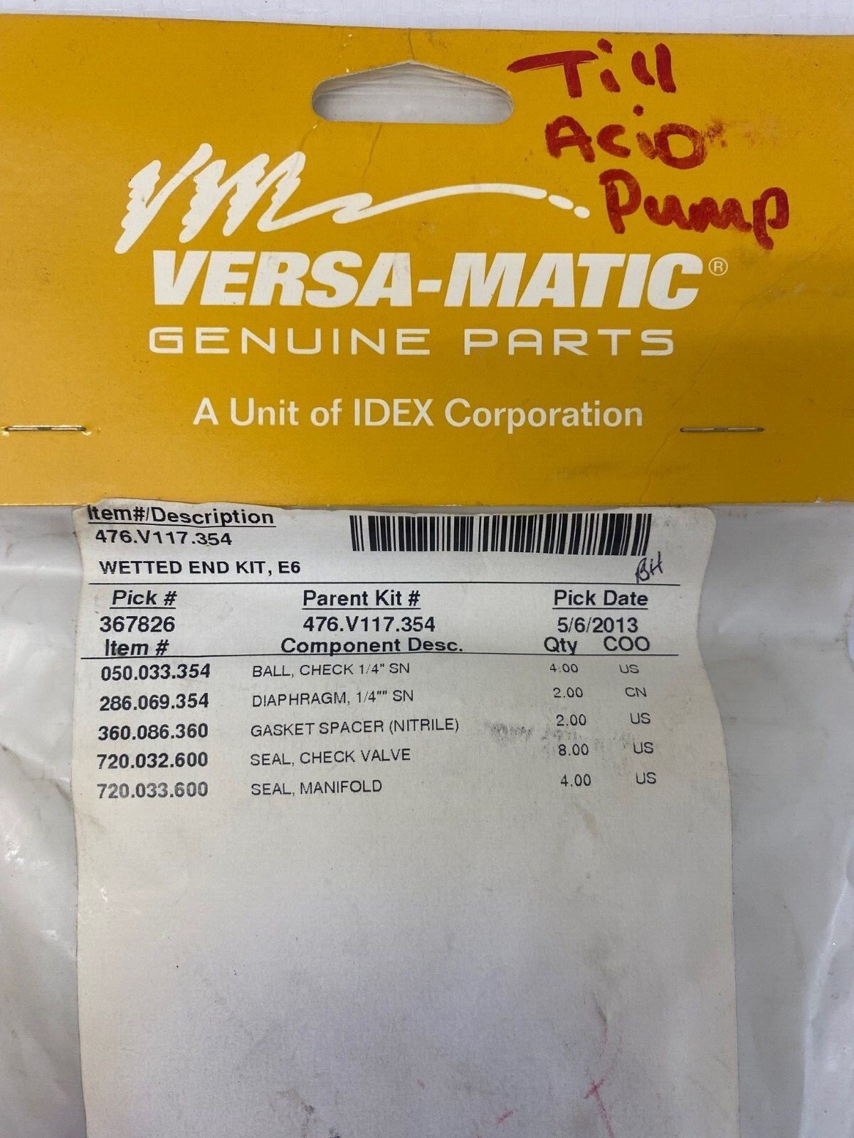 Versa-Matic 476.V117.354 Wet End Pump Repair Kit | eBay