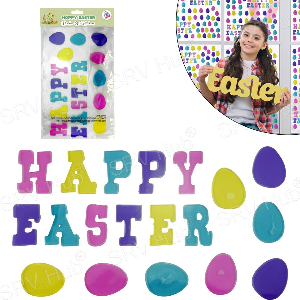 30cm Gel Stickers Sheets, Happy Easter, Bunnies, Butterflies, Eggs, Easter Gifts | eBay UK