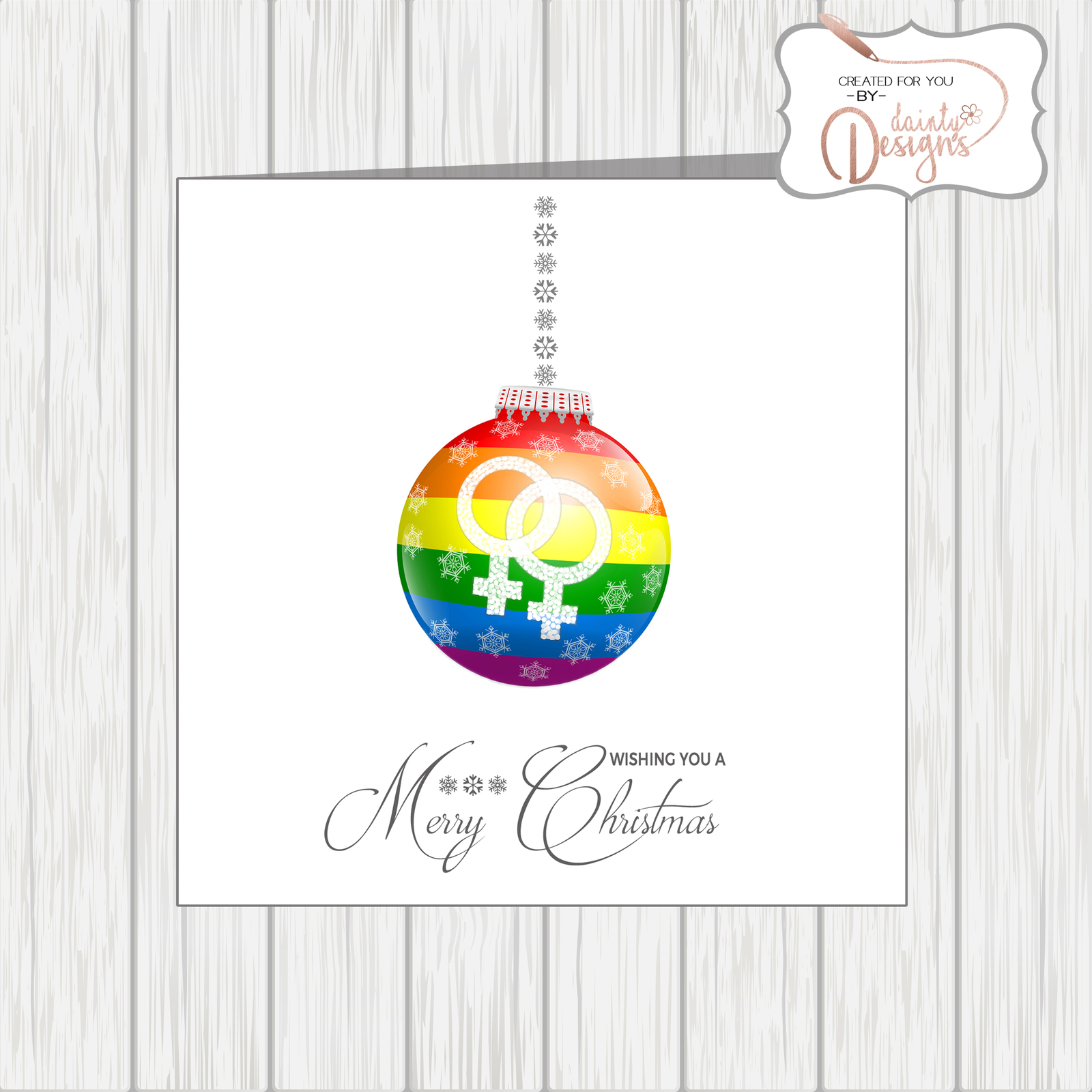 LGBT Gay Pride Lesbian Christmas Card Rainbow Bauble Tree Ornament ...