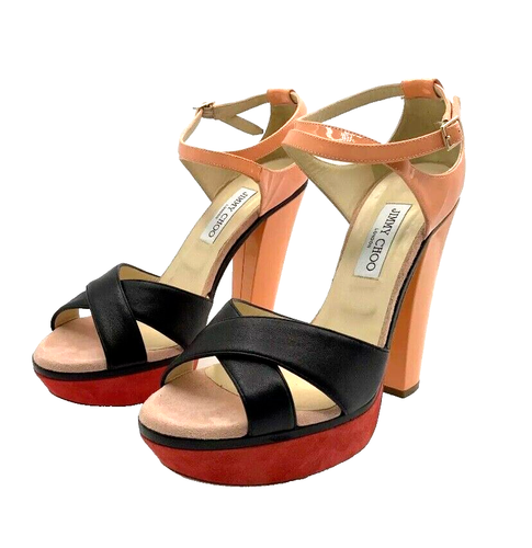 JIMMY CHOO RED Platform Peep Toe Block Heel Leather 42 US 10 | eBay