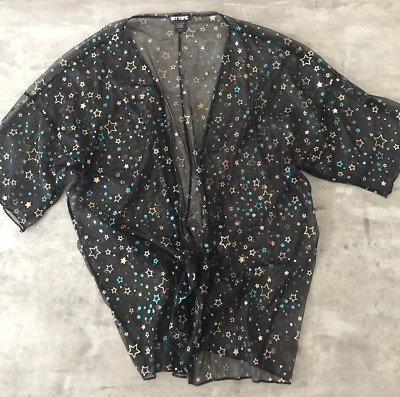 Hot Topic Top XXL Sheer Mesh Celestial Stars Glitter Mall Goth Fairy ...