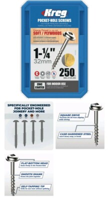 Kreg #8 1-1/4 In. Coarse Maxi-Loc Washer Head Zinc Pocket Hole Screw ...